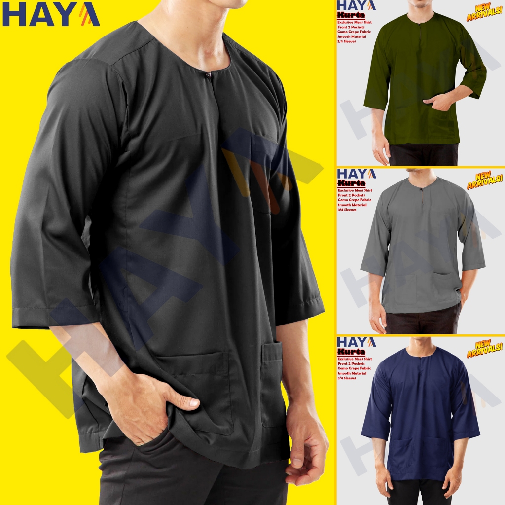 3/4 Sleeve Men Baju Kurta with Front 2 Pockets – kurta Al-Hafiz – New ...