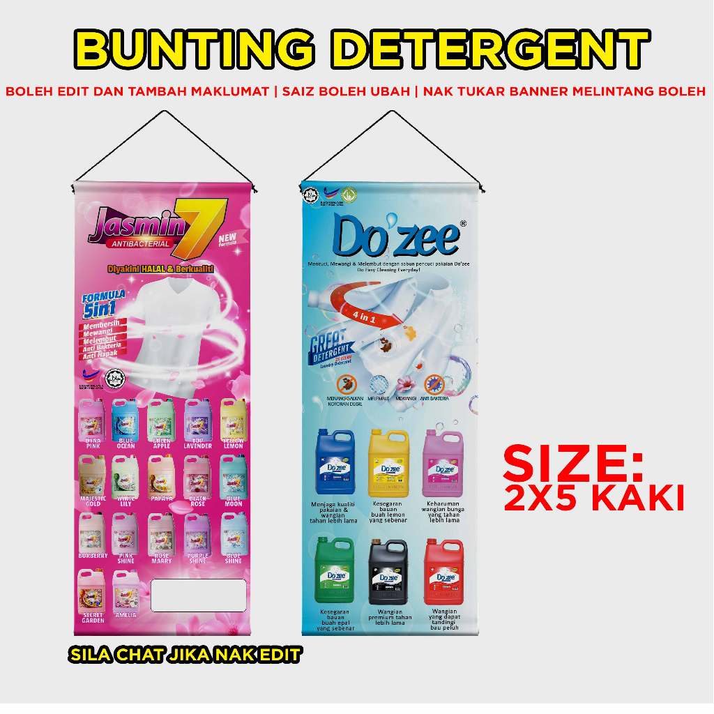 Bunting Banner Detergent sabun basuh DoZee dan Jasmin7 bunting murah ...