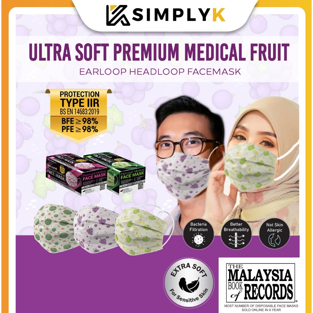SimplyK Headloop/Earloop Face Mask 4Ply Disposable Earloop Easy Head ...