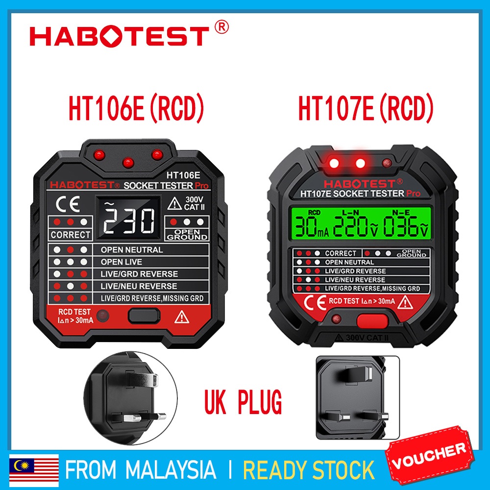 Habotest💥ht106e Ht107e Pro Socket Tester Voltage Test Socket Detector Eu Plug Ground Zero Line