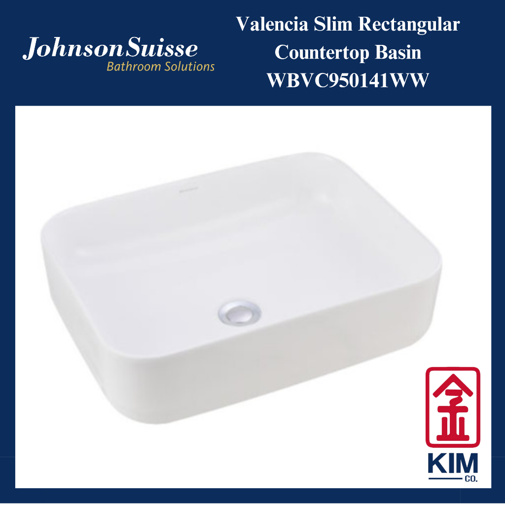 Johnson Suisse Valencia Slim Rectangular Countertop Basin (WBVC950141WW ...