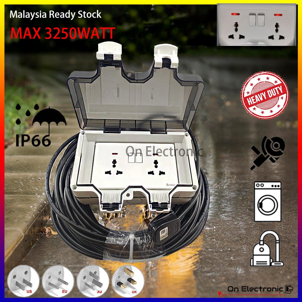 2 Way/Gang Waterproof Garden Universal Multi Switch Socket HEAVY DUTY ...