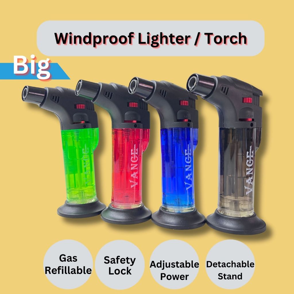 VANCE Lighter Jet Flame Torch Windproof Turbo Fire Refillable Big Size ...