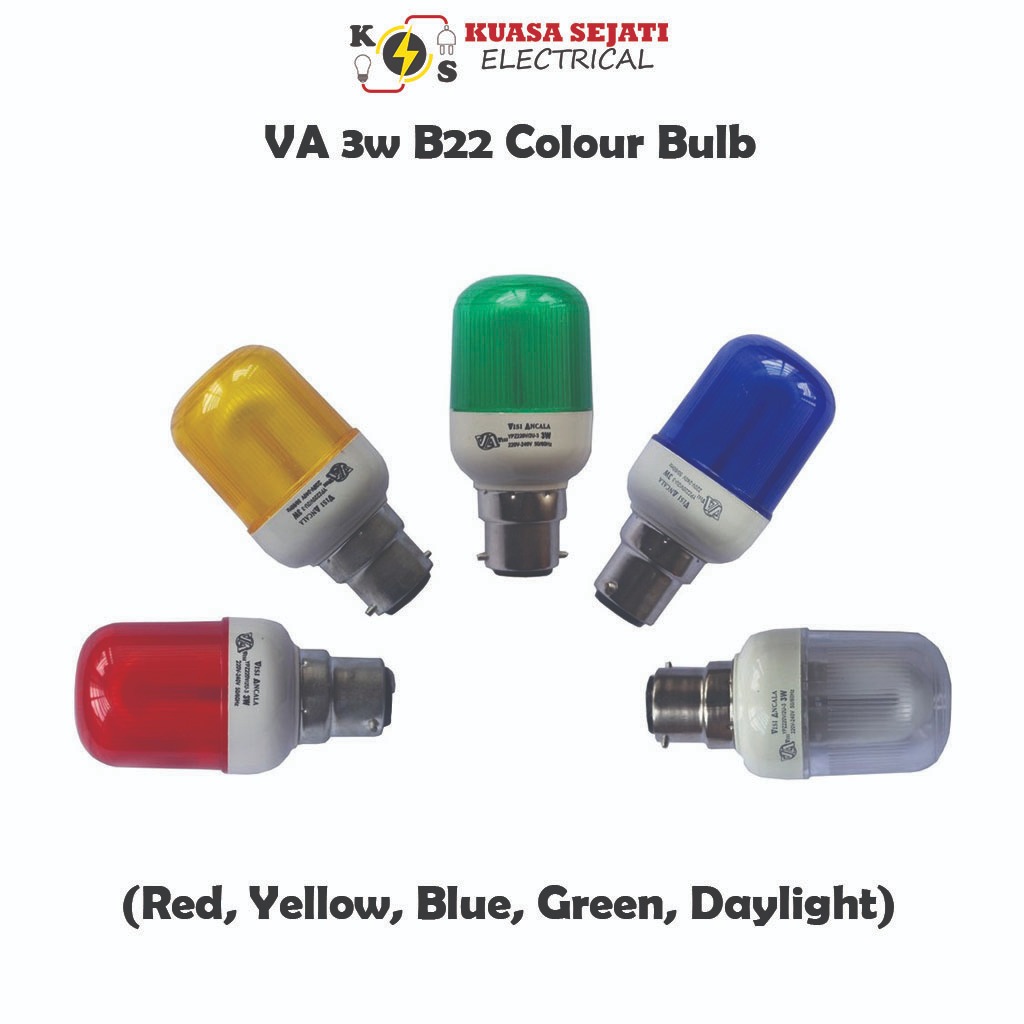VA 3w B22 Colour Bulb (Red, Yellow, Blue, Green, Day Light) | Shopee ...