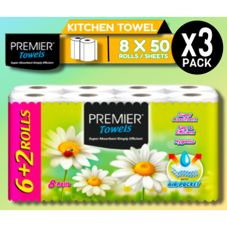 Premier Kitchen Towel (8Roll x 50's x 3Pack) | Shopee Malaysia