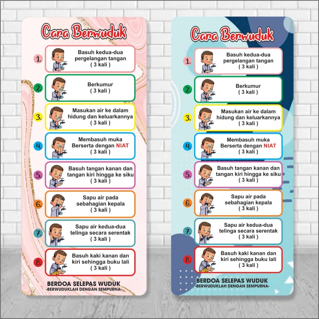 Sticker Panduan Berwuduk dan Niat wuduk beserta Doa untuk Anak, Cara ...
