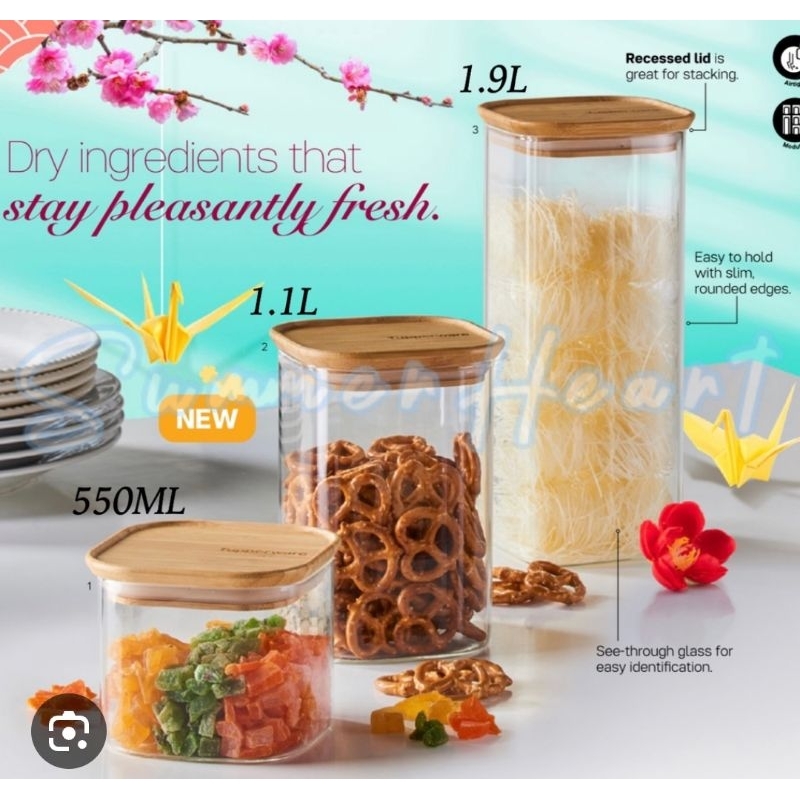 TUPPERWARE BAMBOO CLEAR STORAGE GLASS JAR 1.9L (1 PCS) | Shopee Malaysia