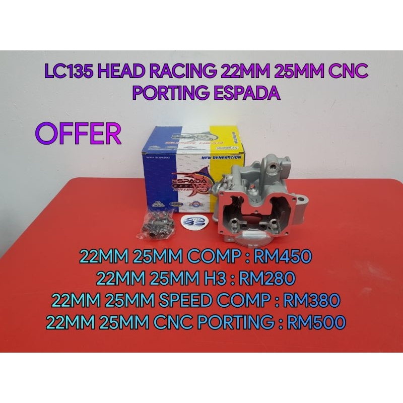 Yamaha Lc135 Head Racing 22mm 25mm Cnc porting espada | Shopee Malaysia