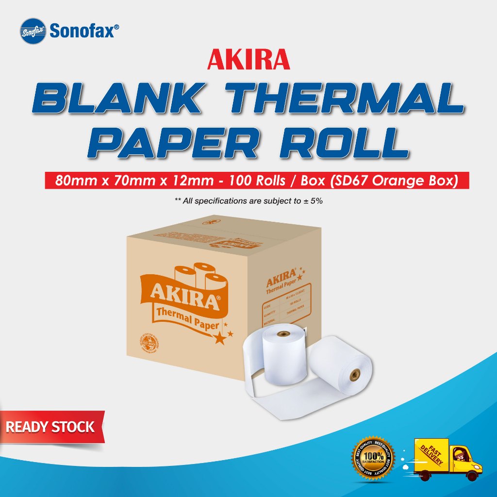 AKIRA Blank Thermal Receipt Paper SD67- Orange Box (80mm x 70mm x 12mm ...