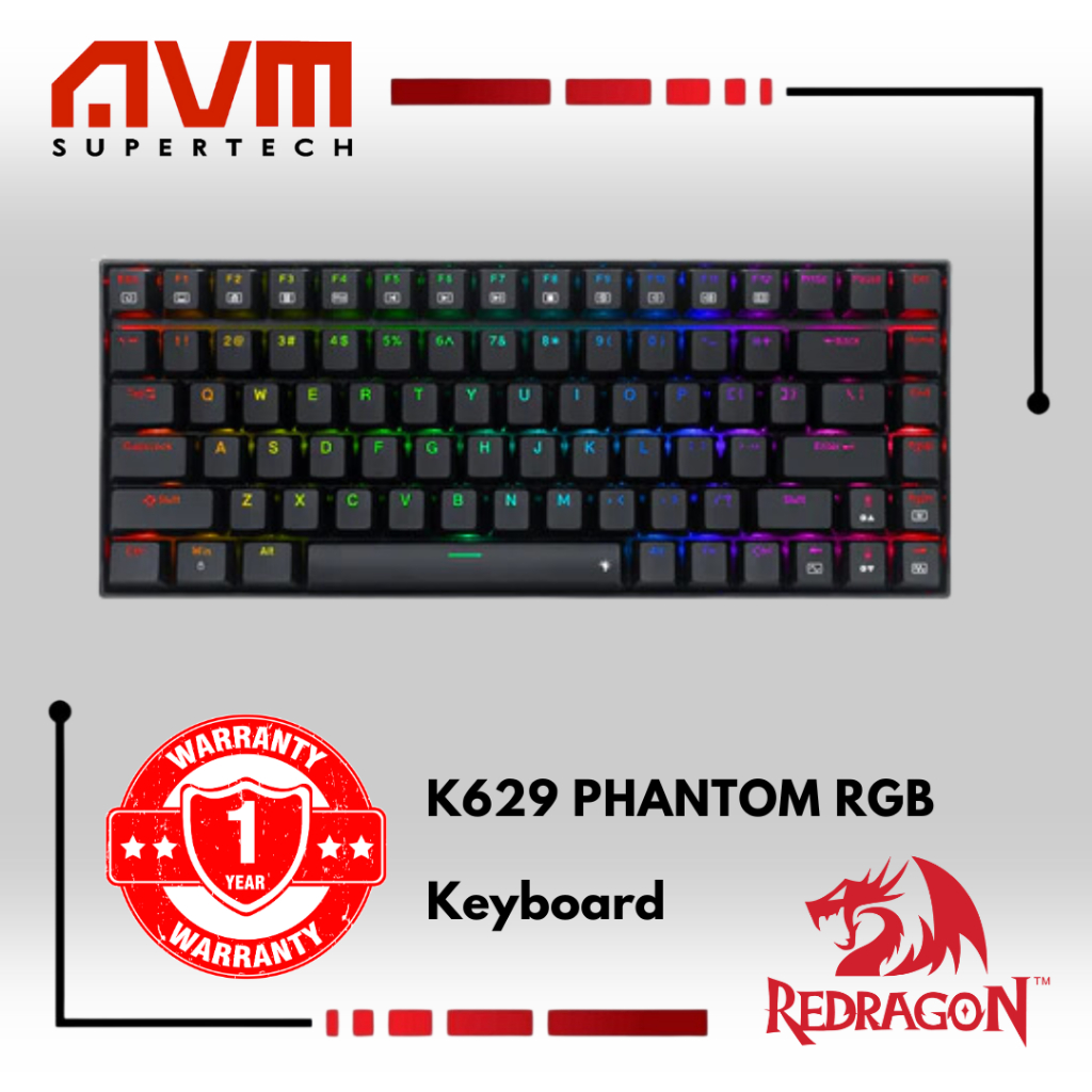 AVM REDRAGON K629 PHANTOM RGB LED Backlit 84 Keys Red Switch Mechanical Gaming Keyboard | Shopee ...