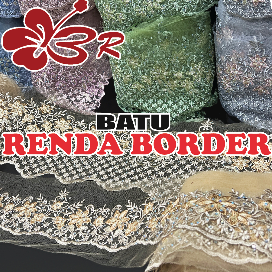 Renda Border Lace Batu Kilat / Kain Renda Corak Bunga Mewah / Sesuai ...
