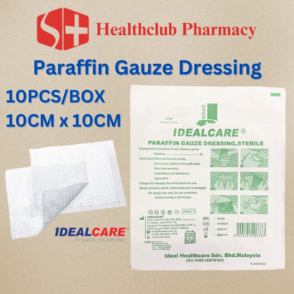 IDEALCARE PARAFFIN GAUZE DRESSING 10cmx10cm (Made in Malaysia) (10pcs ...