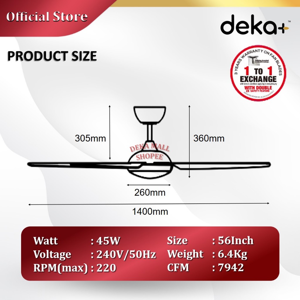 DEKA+ BETA 56'' 5 Blades 14 Speeds + TURBO with Remote Control DC ...