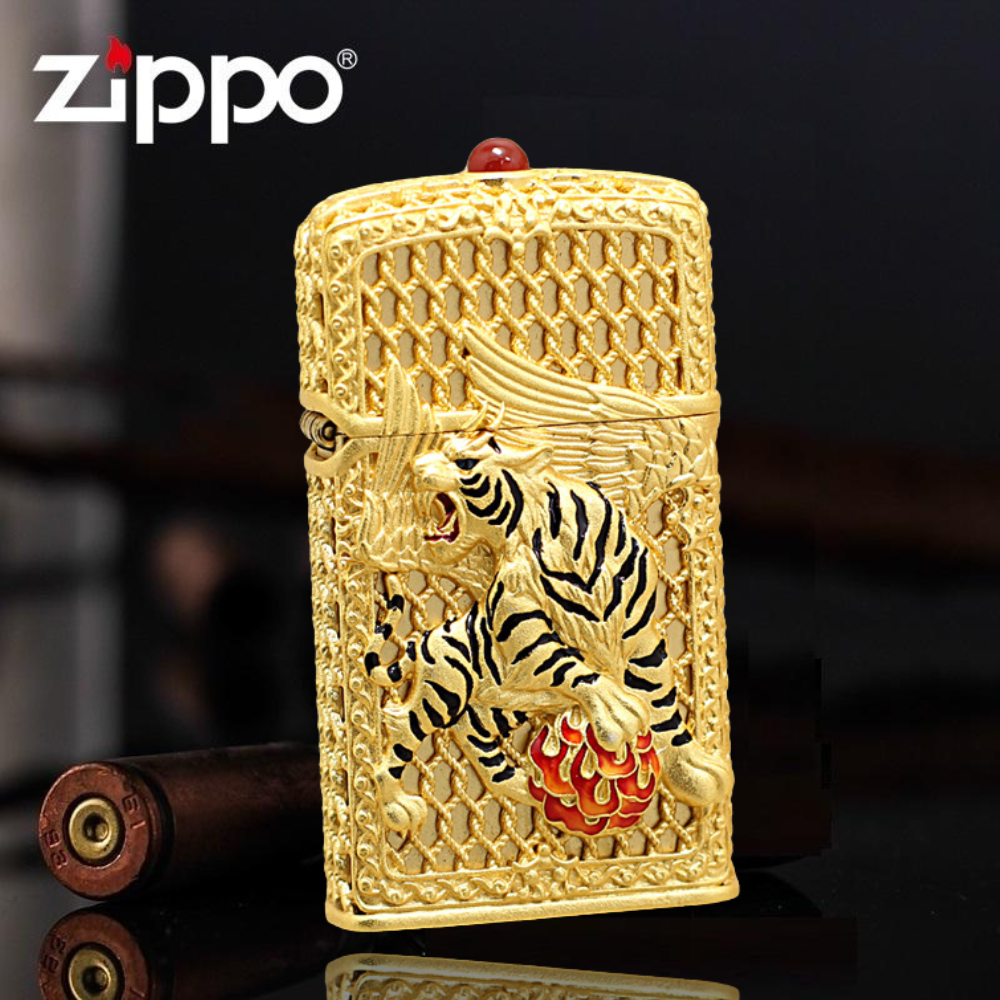 Slim Gold Jacket Crouching Tiger Zippo Lighter With Zippo Special Box ...
