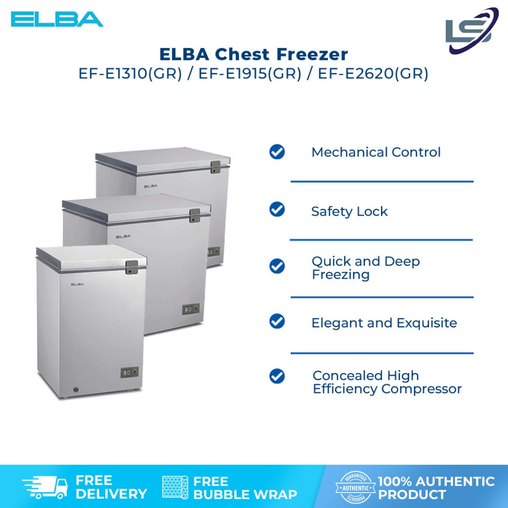 ELBA 130L|190L|260L Chest Freezer EF-E1310(GR)/EF-E1915(GR)/EF-E2620(GR ...