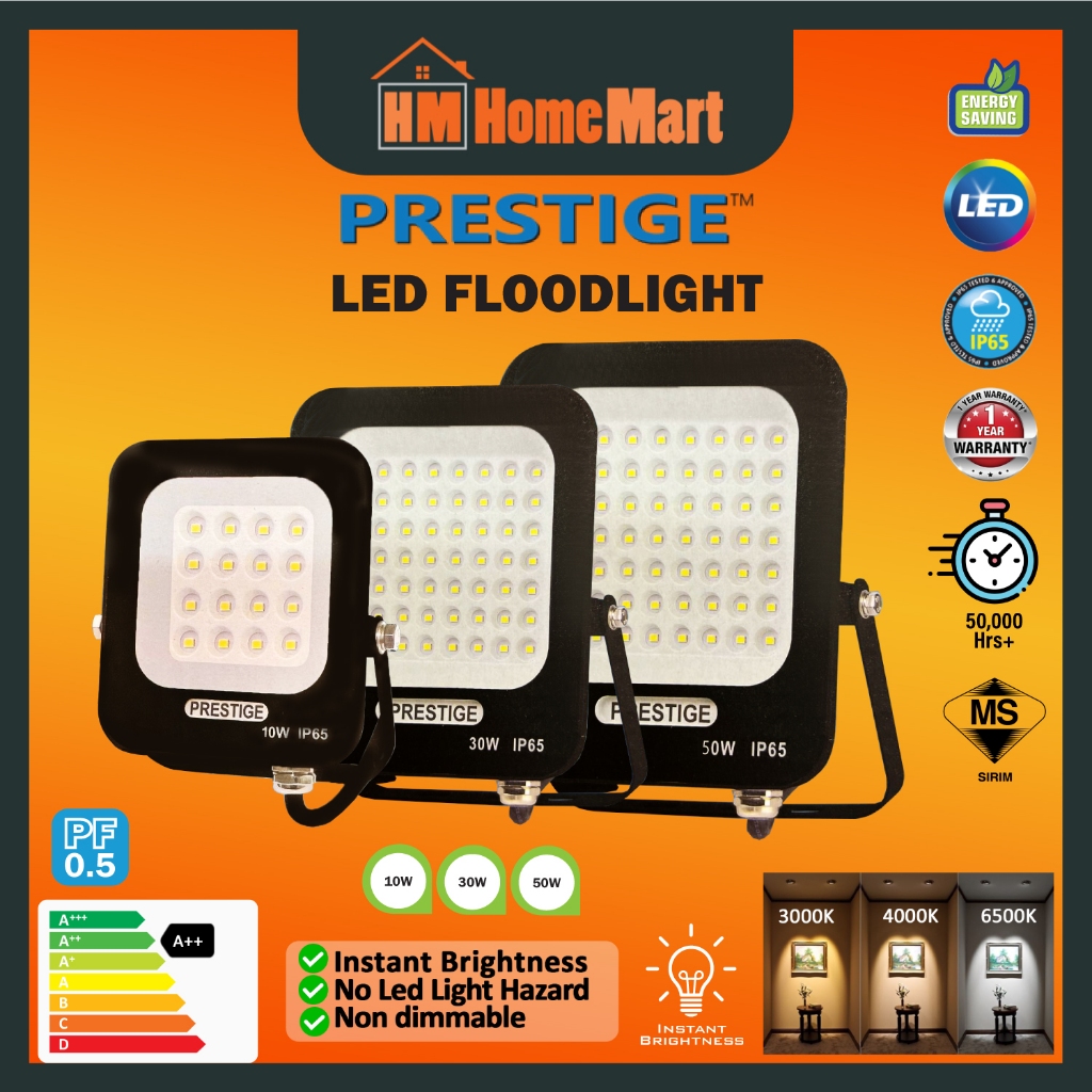 PRESTIGE LED Floodlight 10W/30W/50W (3000K/4000K/6500K) (1 Year ...