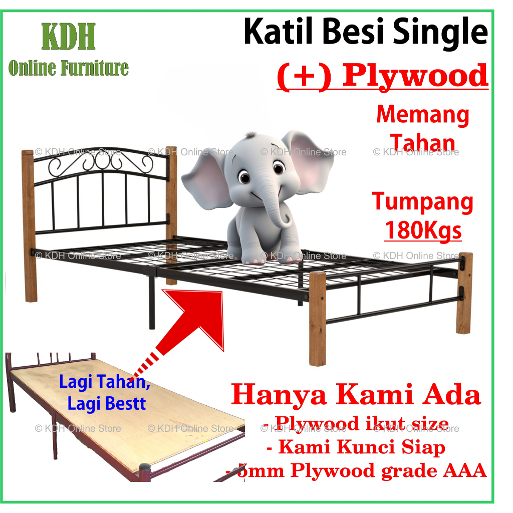 (EXTRA Bubble Wrap Pack) KD 15 Solid Wood Pole Single Bed Metal Bed ...