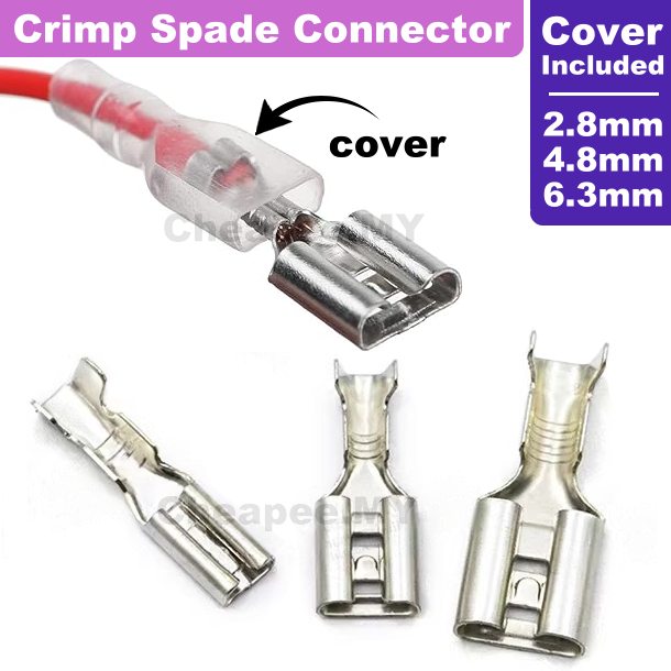[10pcs]Crimp Spade Connector Female + Clear Protect Cover 2.8mm/4.8mm/6 ...
