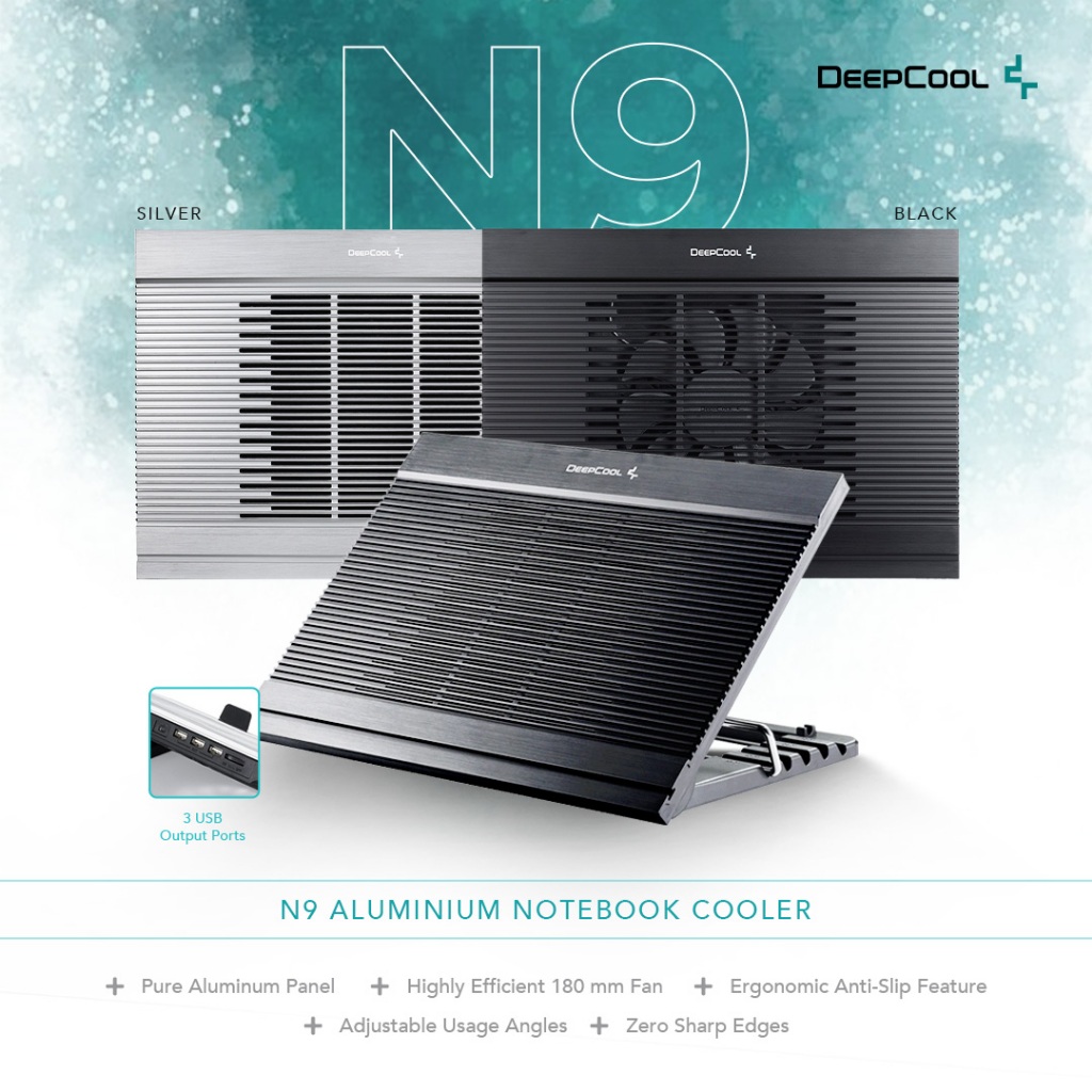 # DeepCool N9 [Black/Silver] Aluminum Notebook Cooler # | Shopee Malaysia