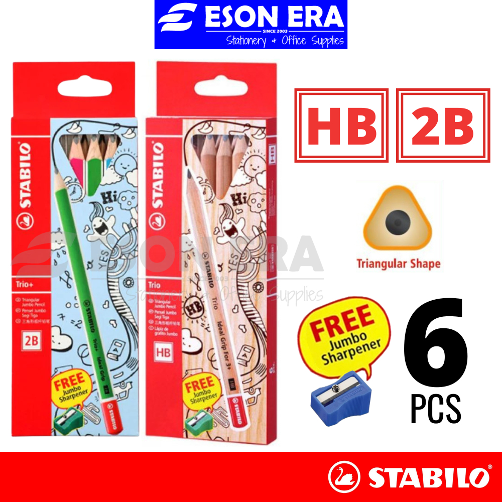 Stabilo Trio 2B/HB Triangular Jumbo Pencil 6pcs/box FREE Sharpener ...