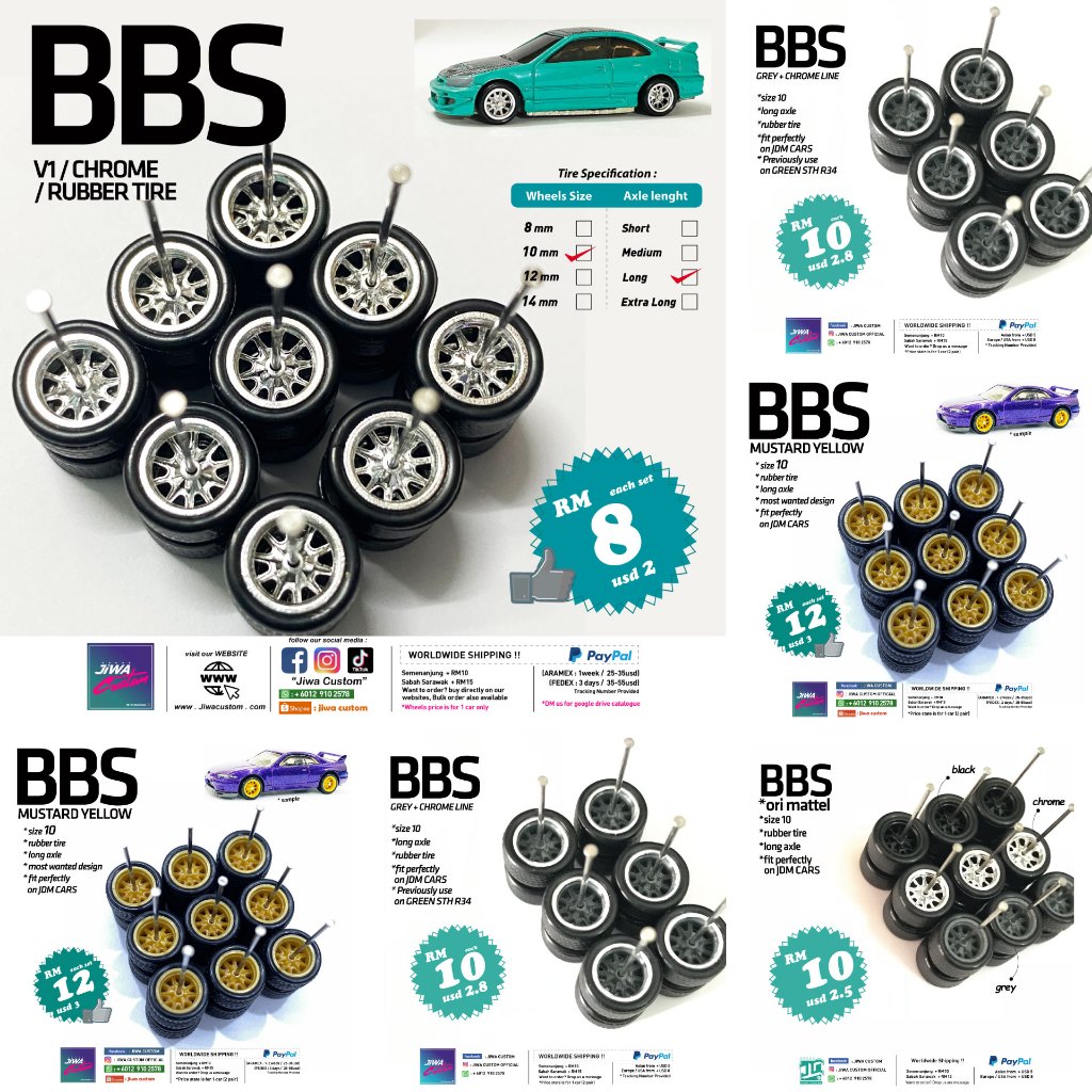 BBS Wheels | Real Riders Tayar getah hotwheels Tomica Chrome Black Dark ...