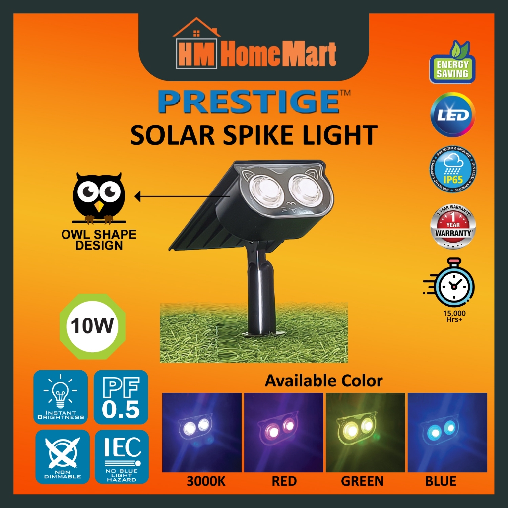 PRESTIGE Solar Spike Light 10W (3000K) (RGB) (1 Year Warranty) | Shopee ...