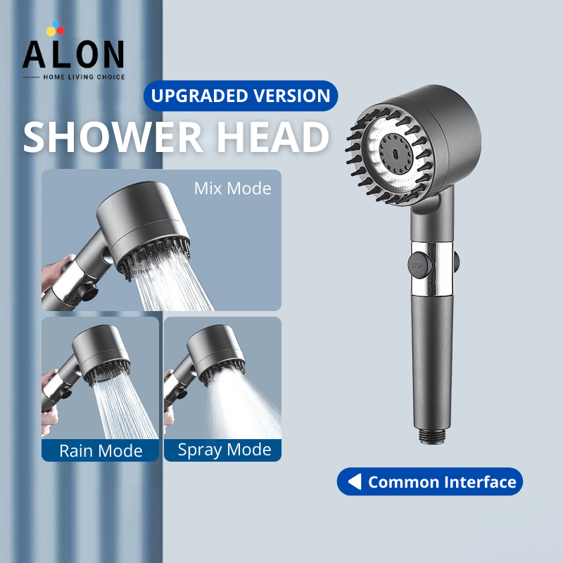 ALON 4 In 1 High Pressure Shower Head Black Grey with 3 Mode Rain ...