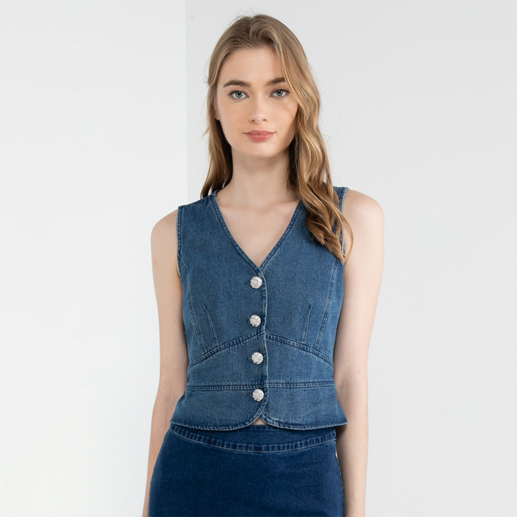 ELLE Apparel Sleeveless Button Up Denim Vest ES100717-A092312 | Shopee ...