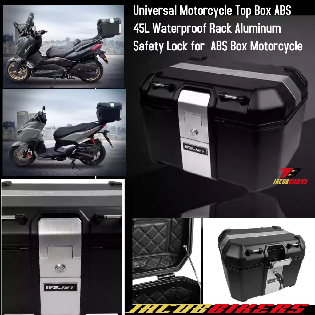 Universal Motorcycle Top Box ABS 45L Waterproof Rack Aluminum Safety ...
