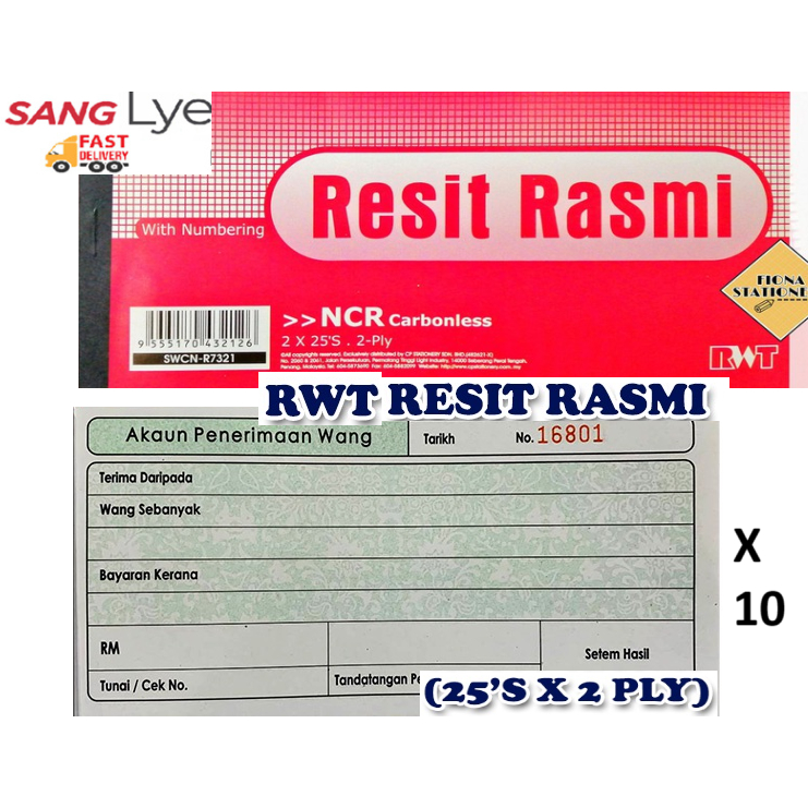 RWT NCR Buku Resit Rasmi 192mm X 88mm - 25 sets x 2plyX10 Book ...