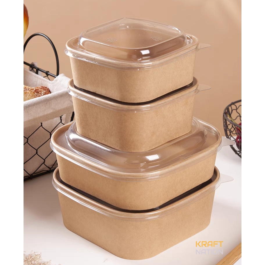 [Premium] Disposable Kraft Brown Paper Square Bowl Fruit Salad Bowl ...