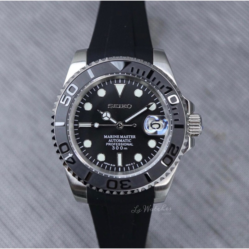 SEIKO MOD Yacht Master Black silver Seikolex rubber band mechanical automatic watch | Shopee ...