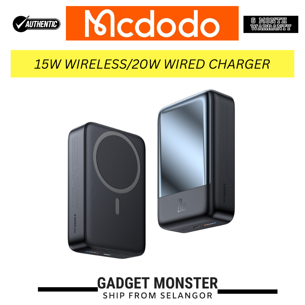 MCDODO MC-502 20000mAh 15W Wireless Magnetic Power Bank / PD 20W Super Fast Charging / LED ...