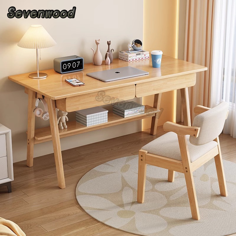 Sevenwood modern study table wooden desk meja belajar computer table ...