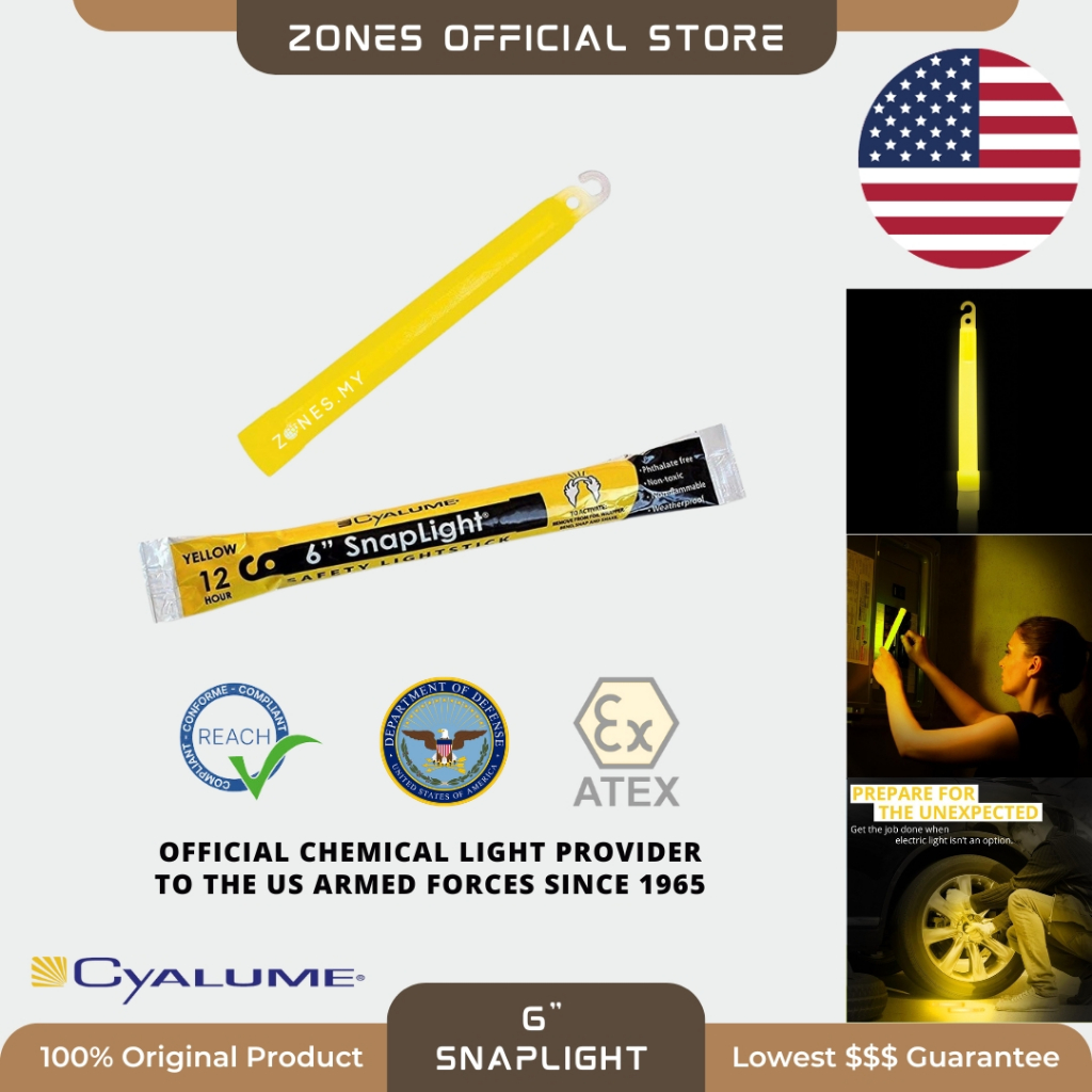 YELLOW | 🇺🇸 Cyalume 6" SnapLight Glow Light Sticks | 12 Hours ...