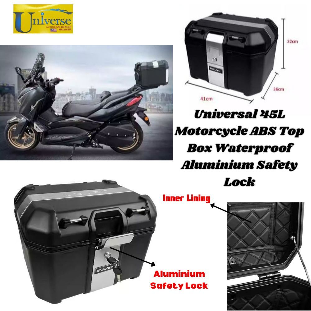 Universal 45L Motorcycle ABS Top Box Waterproof Aluminium Safety Lock ...
