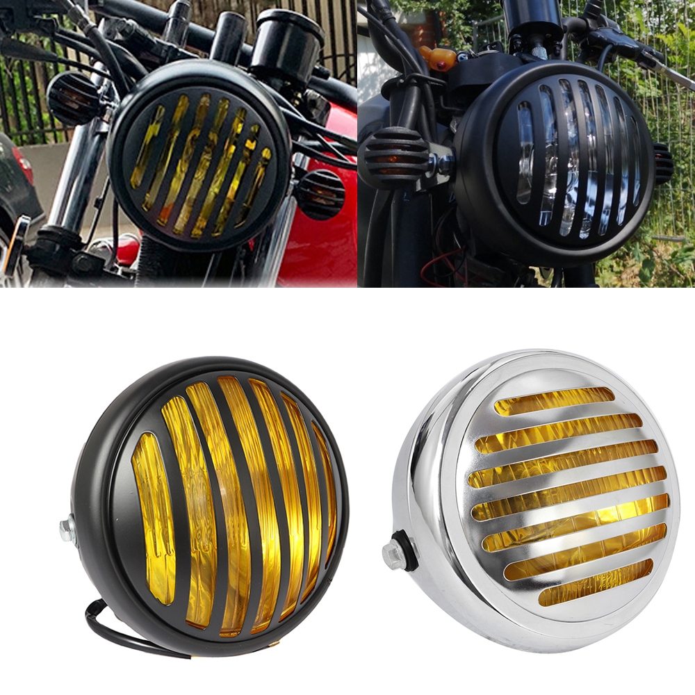 Retro Motorcycle Grill Side Mount Headlight Lamp Cover Mask Cafe Racer ...