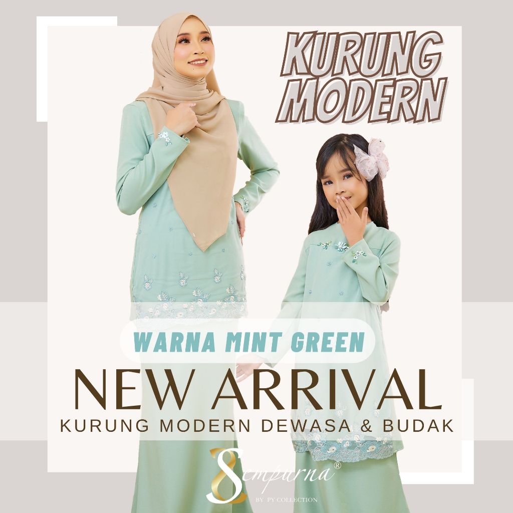 【KOLEKSI BAJU RAYA】KURUNG MODERN WARNA MINT GREEN DEWASA & BUDAK ...
