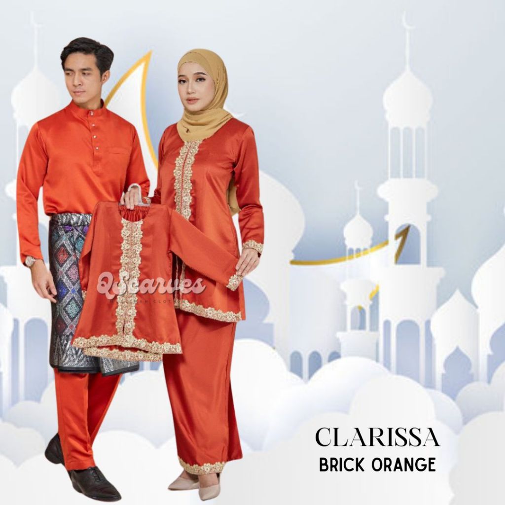 [orange brick /oren bata] FAMILY SET CLARISSA KEBAYA LACE MODEN BAJU MELAYU CEKAK MUSANG REGULAR ...