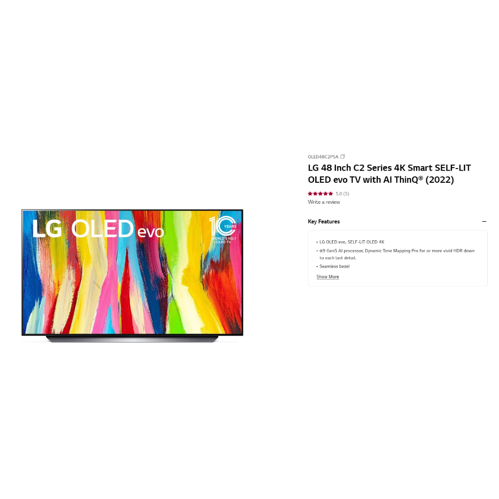 LG OLED48C2PSA 48 Inch C2 Series 4K Smart SELF-LIT OLED evo TV with AI ...