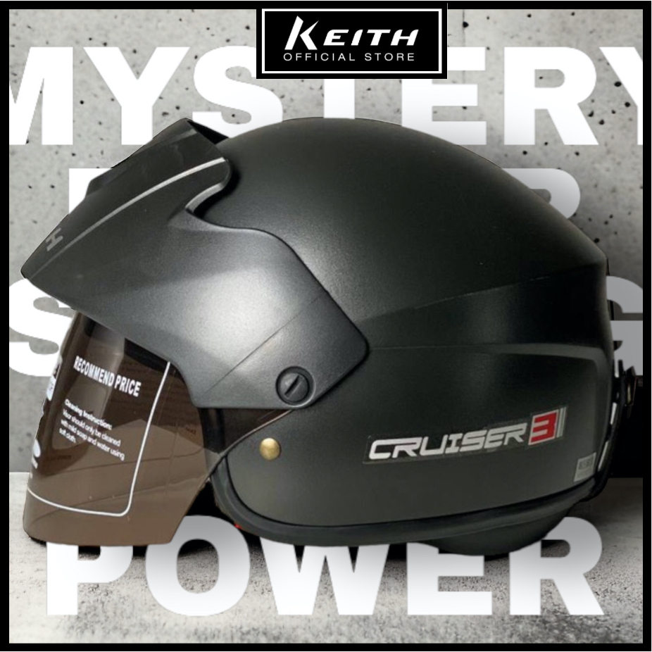 KEITH Cruiser 3 Half Helmet - Black with Smoke Visor - SIRIM Certified | Shopee Malaysia