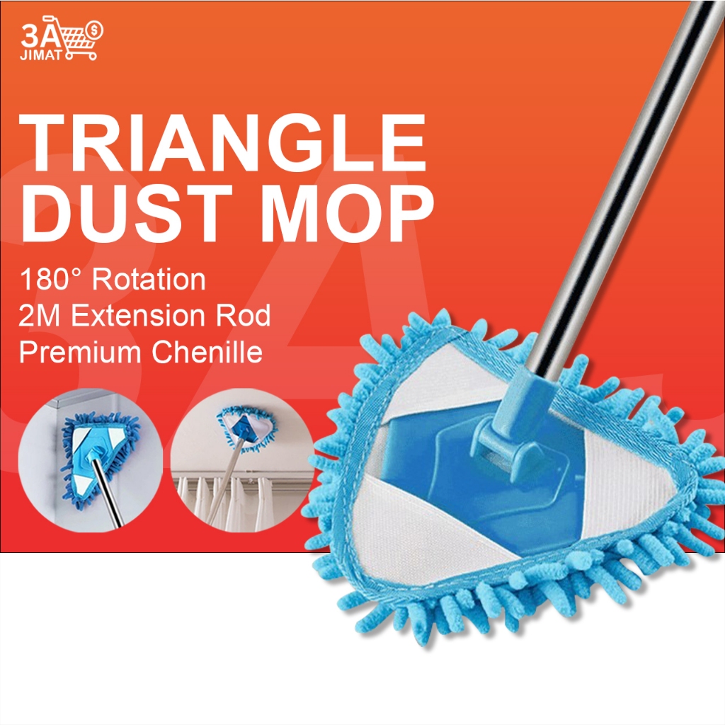 Triangular Long Ceiling Dust Mop Flat Mop Extension Rod Microfiber ...