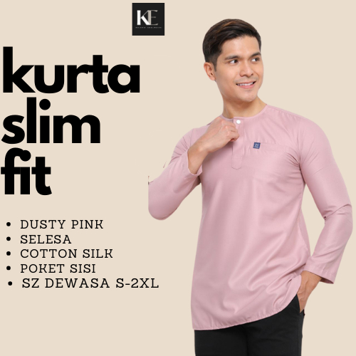 Alhambra Kurta Slim Fit Teluk Belanga Dusty Pink Lengan Panjang Kurta ...