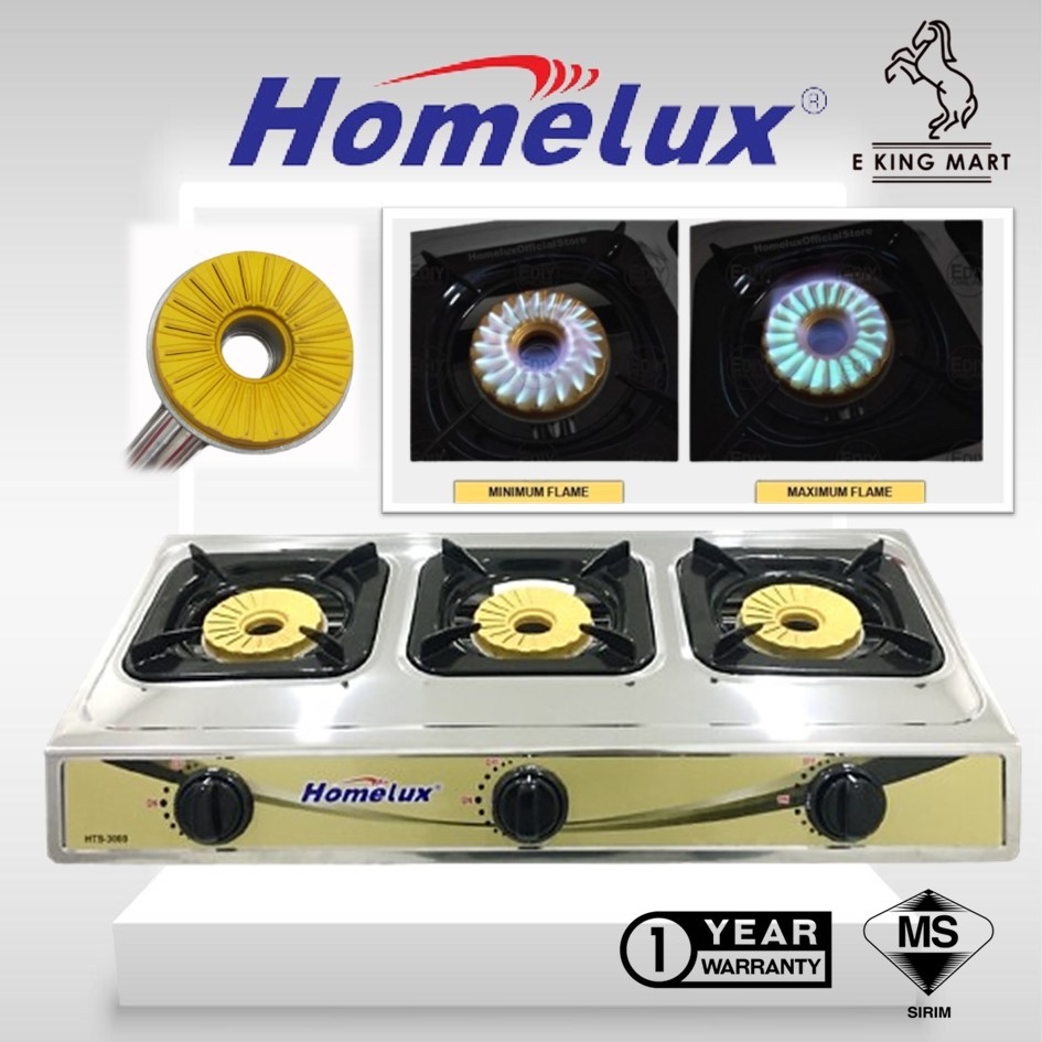 Homelux Gas Cooker 7.2kW 3 Burner Gas Stove HTS-3060 Stainless Steel ...