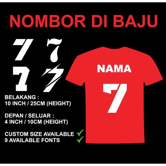 CUSTOM NOMBOR DI BAJU JERSEY / NOMBOR TAMPAL SENDIRI IRON PATCH NUMBER | Shopee Malaysia