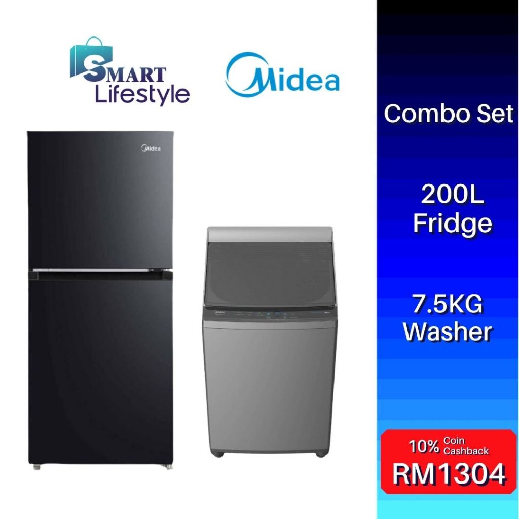 Midea 2 Door Refrigerator (200L) MDRT267MTB30 + Midea MA100W75 7.5kg ...