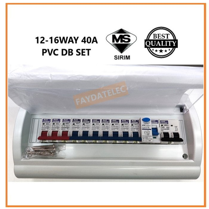 12 16way 40a 63a Pvc Mcb Box Db Set C W 10pcs Maxguard 1p Mcb And 2p Elcb