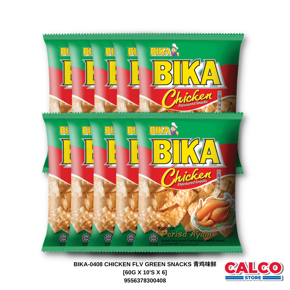 60g x 10 pcs Bika 0408 Green Chicken Flavoured Snacks Keropok Perisa ...