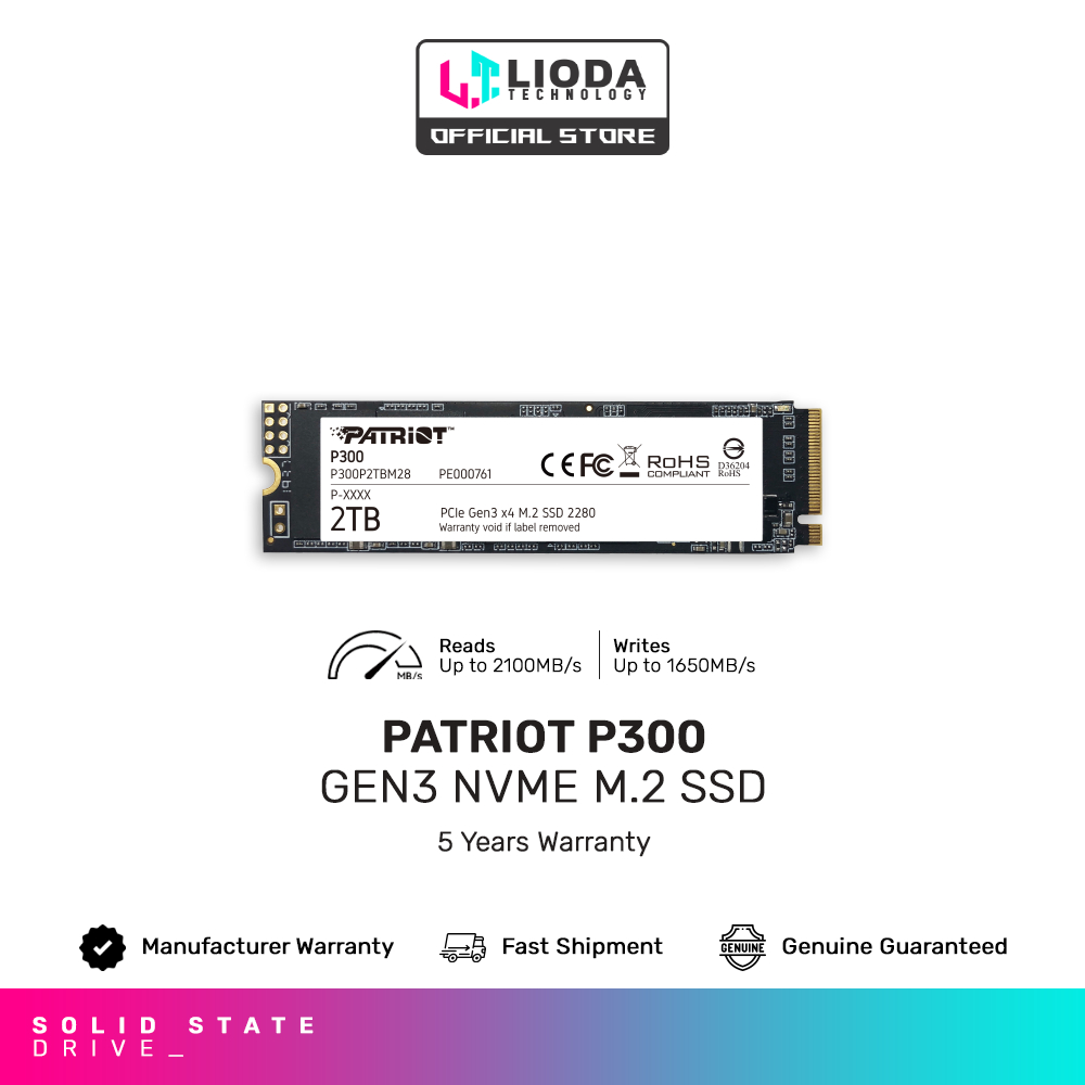Patriot P300 PCIe Gen 3 M.2 NVMe SSD (256GB / 512GB / 1TB / 2TB ...