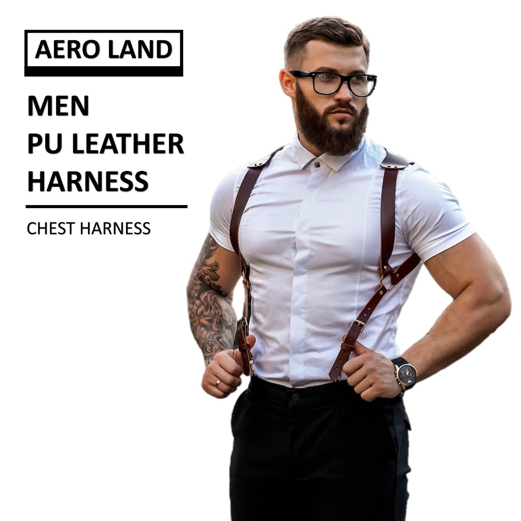 (Type C) Men Leather Suspender Chest Harness Shoulder Strap PU Leather ...
